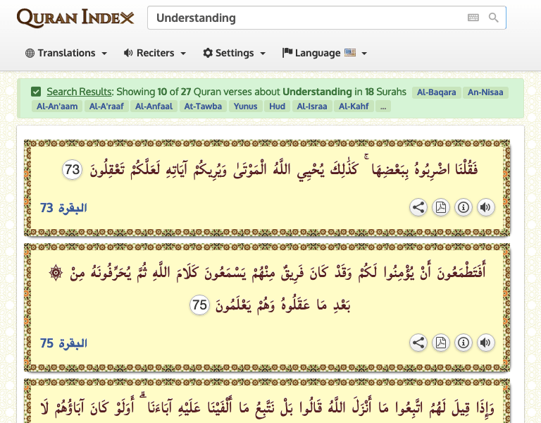 Search Understanding Topic in Quran Surahs and Verses | Quran Index & Islam