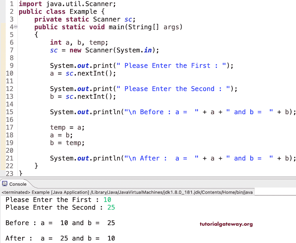 Program To Swap Two Numbers Without Using The Third Variable In Java